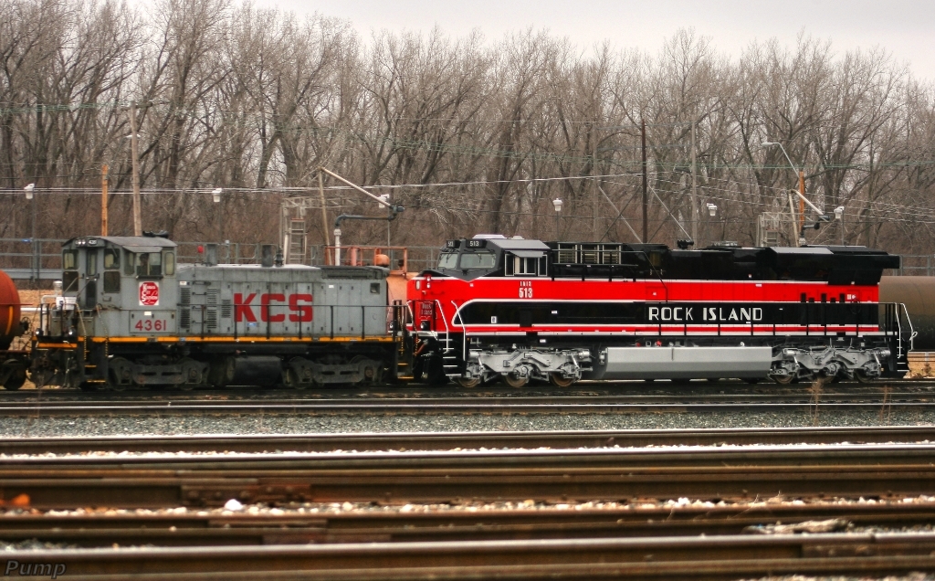 KCS Switcher With the Rock Island Heritage Locomotive